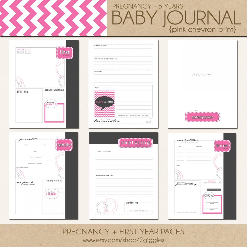 Baby Book - Pink Chevron (125 Designed Journaling Pages To Record ...